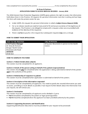 Fillable Online Date completed form received by the practice (To be ...