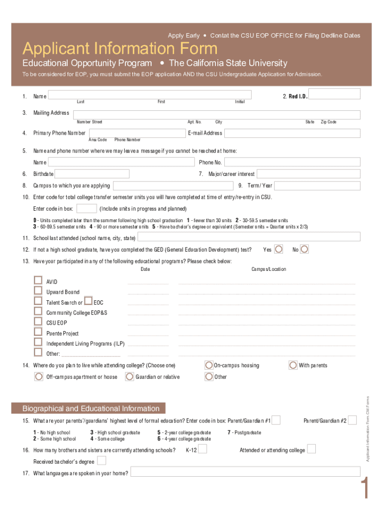 Fillable Online Application Procedures and Deadlines - Educational ...