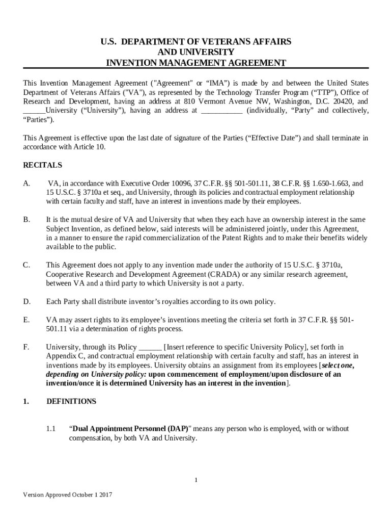 VA and UniversityInvention Management Agreement. VA and ...
