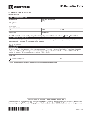 Fillable Online IRA Revocation Form-TDA 0521 Fax Email Print - pdfFiller