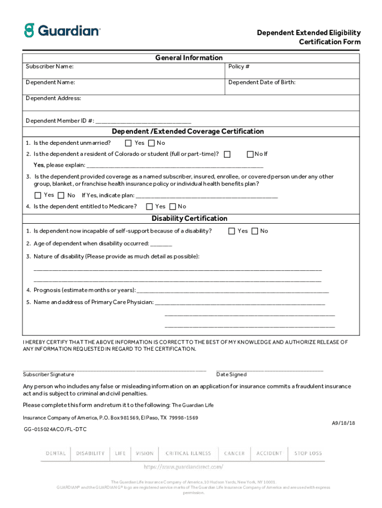 Fillable Online Dependent Extended Eligibility General Information Fax ...