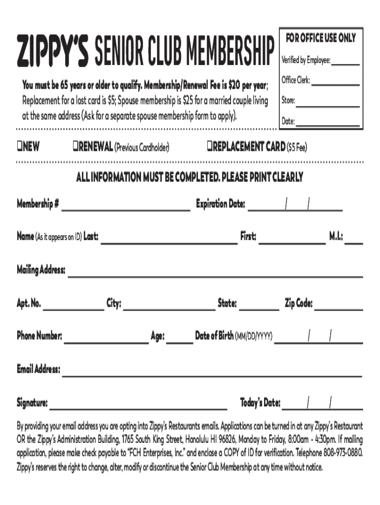 Fillable Online Senior Club Application-WEB Fax Email Print - pdfFiller