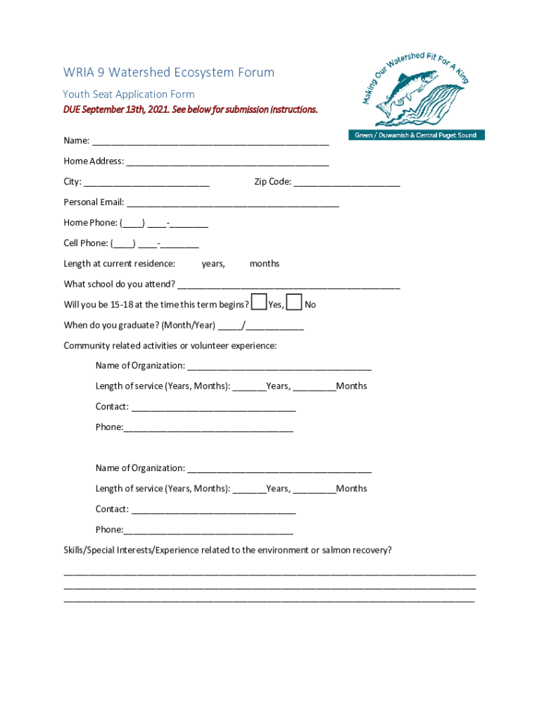 Fillable Online WRIA 9 Watershed Ecosystem Forum - Govlink.org Fax ...