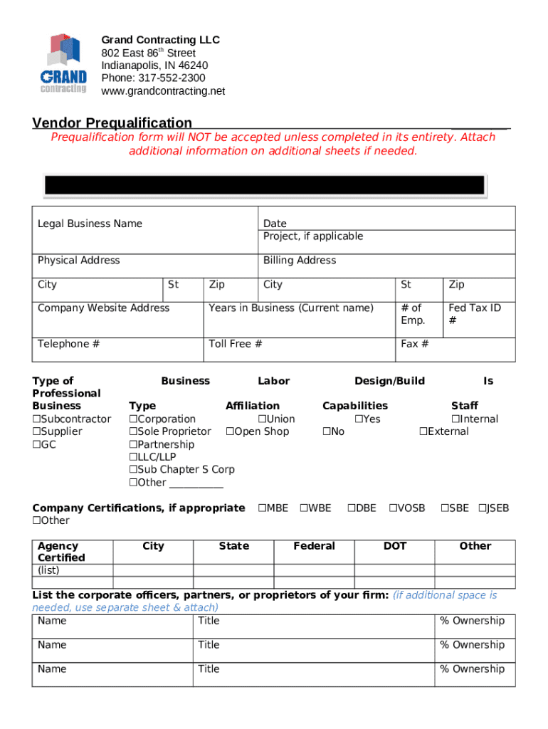 Grand Contracting Doc Template | pdfFiller