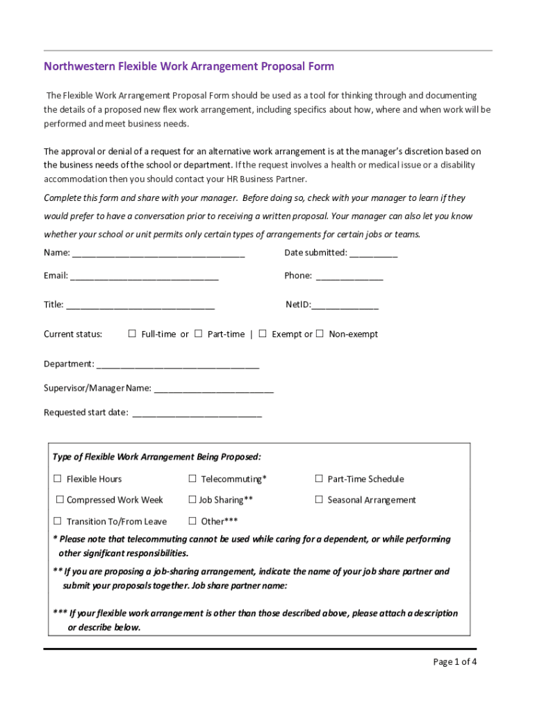 Fillable Online Northwestern Flexible Work Arrangement Proposal Form Fax Email Print - pdfFiller