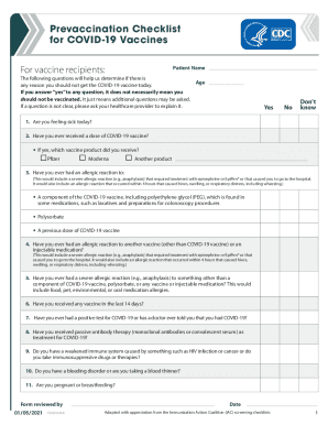 Fillable Online PDF Prevaccination Checklist for COVID-19 Vaccines ...