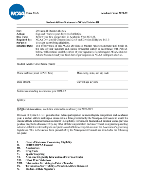 Fillable Online Form No. 21-3c Student-Athlete Statement - Ncaaorg Fax ...