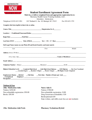 Fillable Online Student Enrollment Agreement Form - Harmony Health Career ... Fax Email Print ...