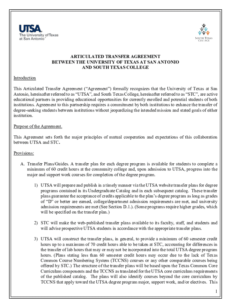 Fillable Online academicaffairs southtexascollege ARTICULATED TRANSFER AGREEMENT Fax Email Print ...