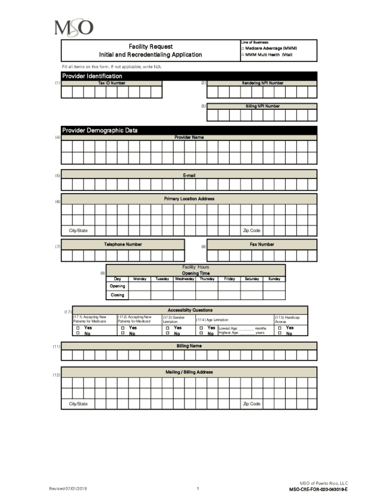 Fillable Online Facility Request Initial and Recredentialing Application ... Fax Email Print ...