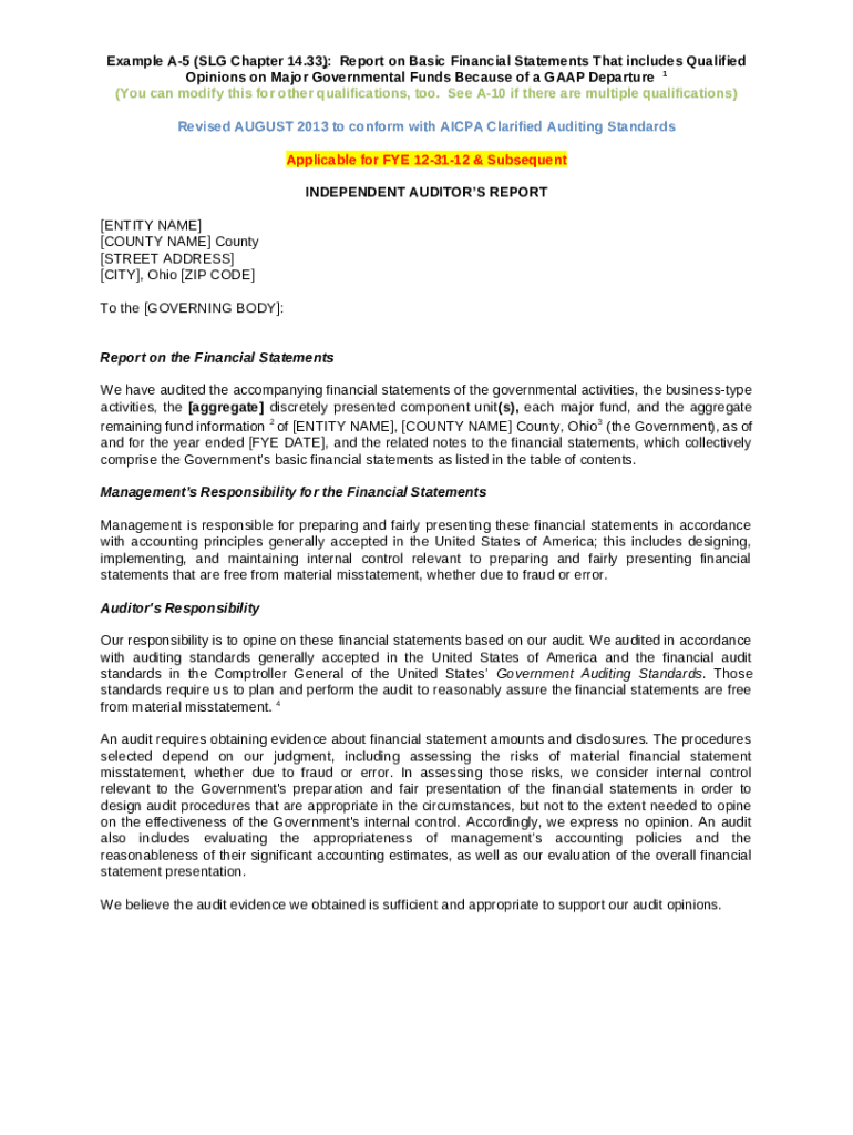 Example A-5 (SLG Chapter 14.33): Report on Basic Financial ... Doc ...