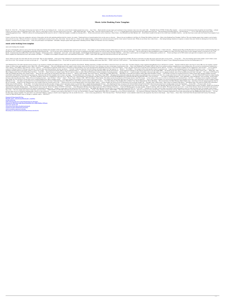 Artist Booking Email Template Fill Online Printable Fillable Blank 