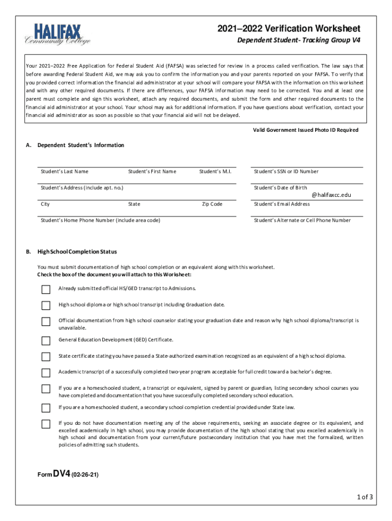 Fillable Online 2021 2022 Verification Worksheet - richmondcc.edu Fax Email Print - pdfFiller