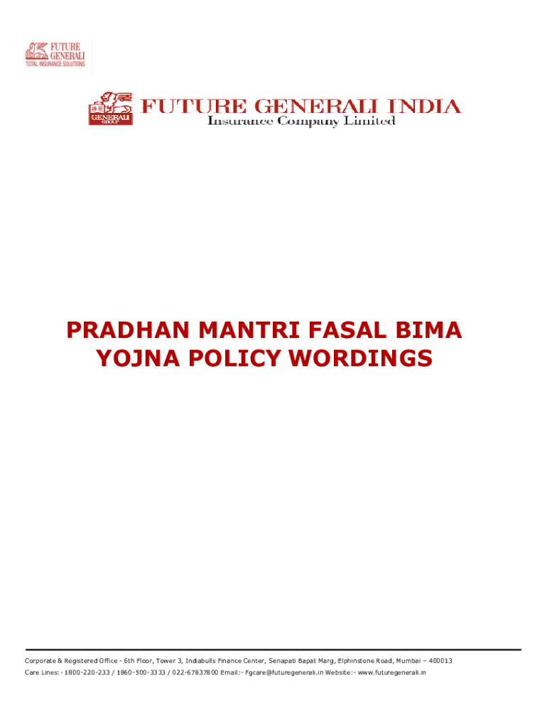 Fillable Online Pradhan Mantri Fasal Bima Yojana( PMFBY)- Policy ...
