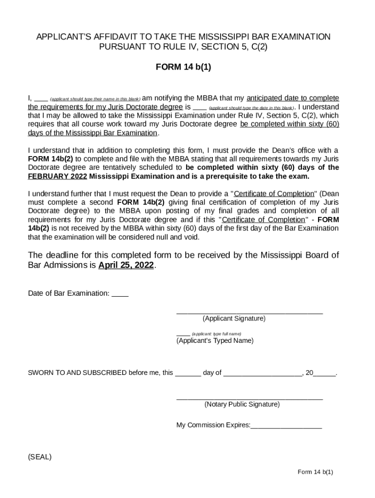 APPLICANTS AFFIDAVIT TO TAKE THE MISSISSIPPI BAR ... - courts ms Doc ...