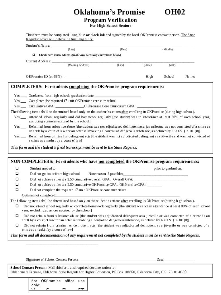 Program Verification for High School Seniors Doc Template | pdfFiller