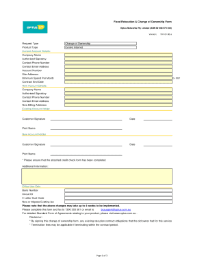 Fillable Online Fixed Relocation & Change of Ownership Form - Optus Fax ...