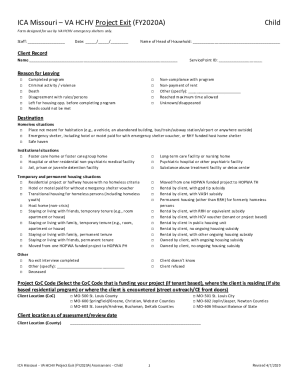Fillable Online ICA Missouri VA HCHV Project Exit (FY2020A) Fax Email ...
