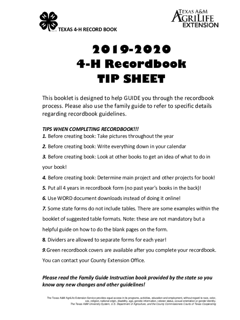 Fillable Online kaufman.agrilife.orgfiles2020TEXAS 4-H RECORDBOOK ...