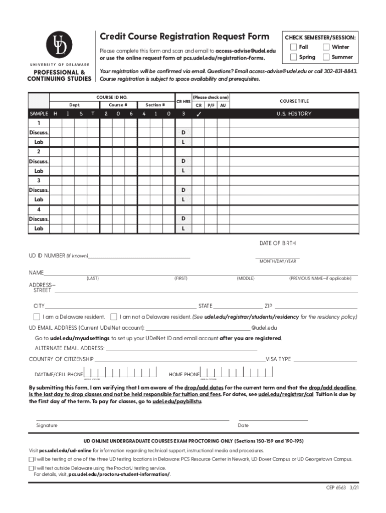 Fillable Online Credit Course Registration Request Form Fax Email Print - pdfFiller