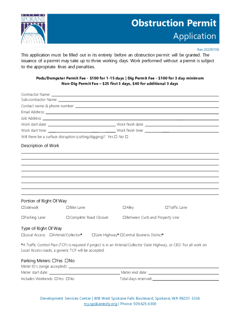 Fillable Online Street Obstruction Permit 20200708 Fillable. Street ...