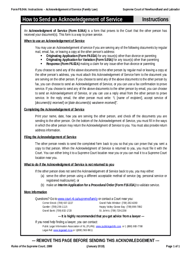 F8.04A: InstructionsAcknowledgement of Service ...Acknowledgement ...