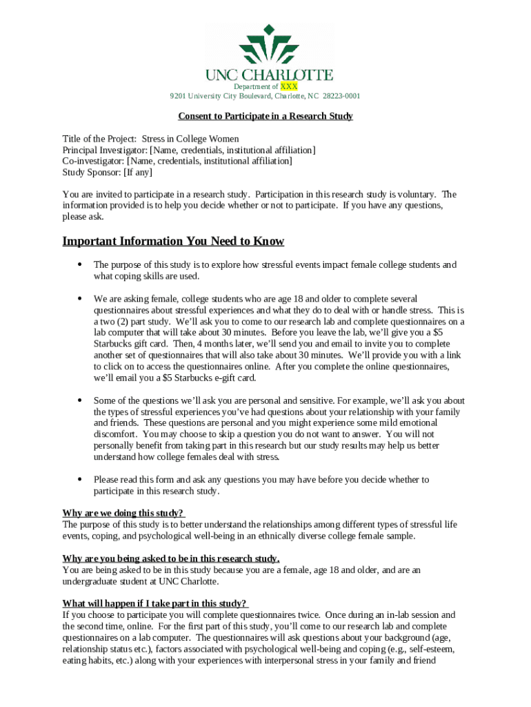 Consent Template And Issues University Of North Research Uncc 