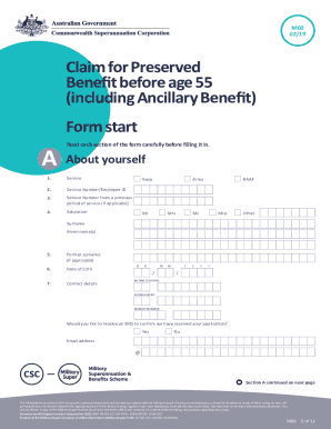 Fillable Online Claim for Preserved Benefit before age 55 (including ...