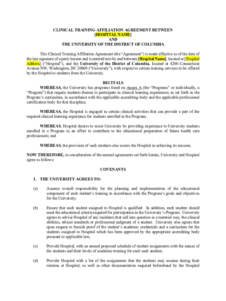 Fillable Online Affiliation Agreements Templates: Forms & Templates ...