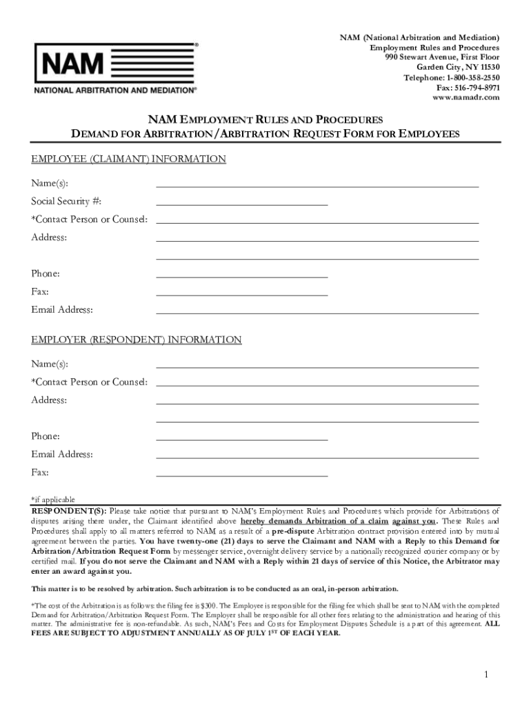 Fillable Online www.namadr.comcontentuploadsNAM EMPLOYMENT RULES AND ...