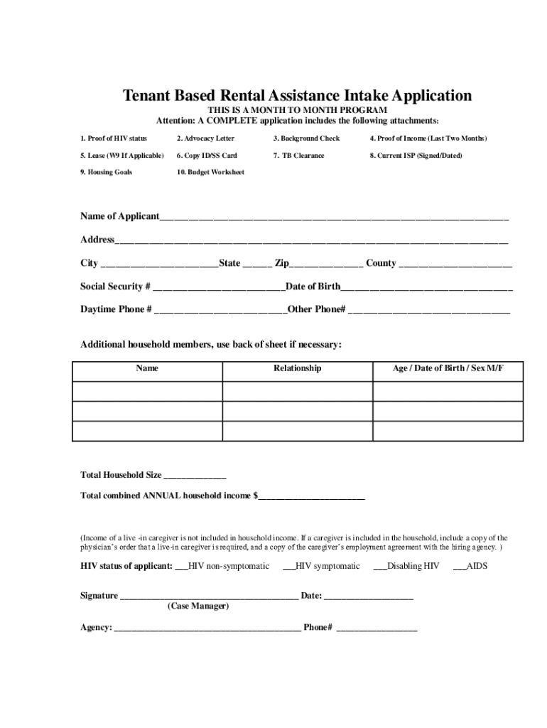 Fillable Online Tenant Based Rental Assistance Intake Application Fax ...