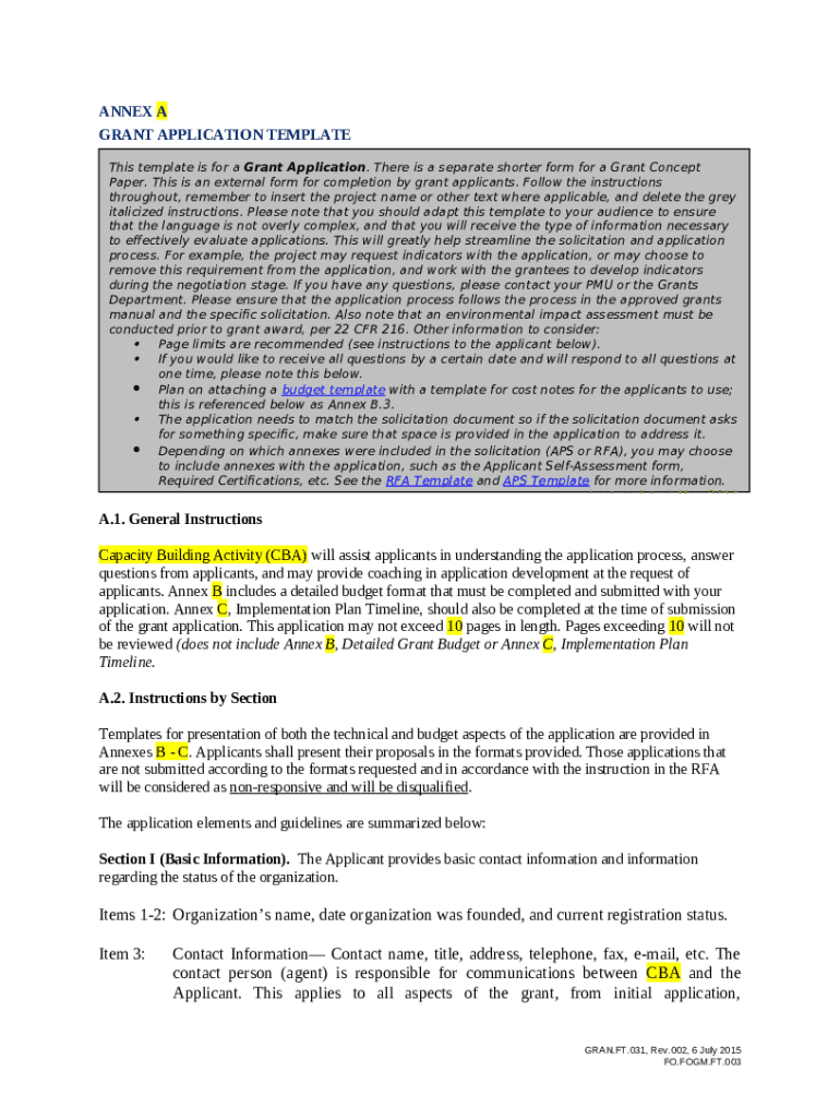 Grant Application Template - ACBAR Doc Template | pdfFiller