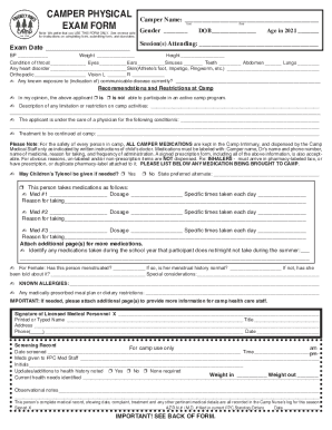 Fillable Online CAMPER PHYSICAL EXAM FORM - Friendly Pines Camp Fax ...