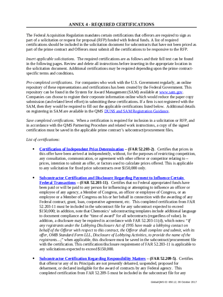 Required Certifications Template Doc Template | pdfFiller