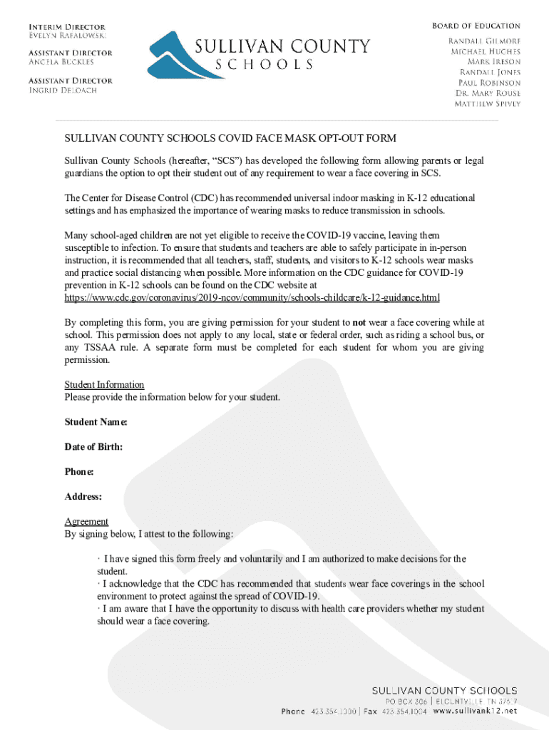 Fillable Online SCS Mask Opt Out Form Fax Email Print - pdfFiller