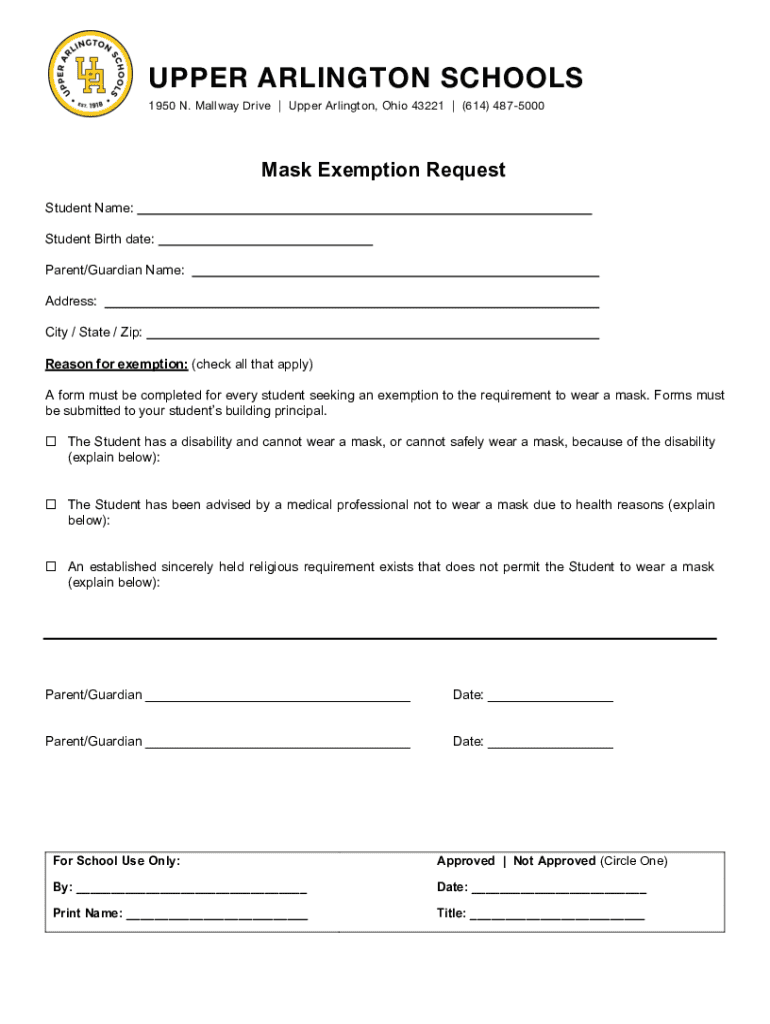 Fillable Online 2021 Mask Exemption Request Form with questions ...