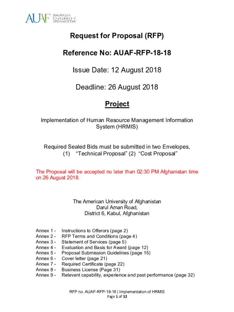 Fillable Online AUAF-RFP-18-18- Implementation of Human Resource ...