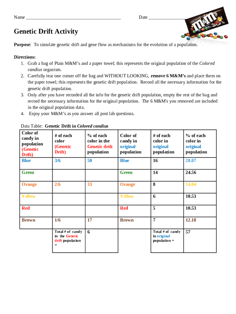 Genetic Drift lab with MM.docx - Name Date Genetic Drift ... Doc ...