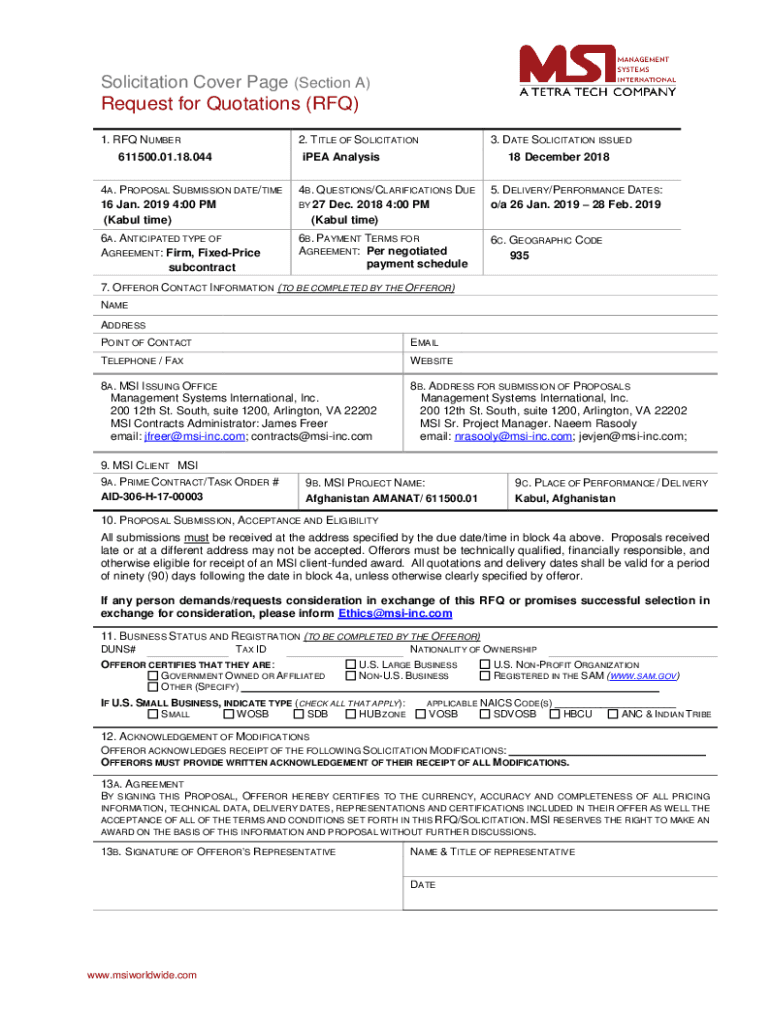 Fillable Online Solicitation Cover Page (Section A) Request for ... - ACBAR Fax Email Print ...