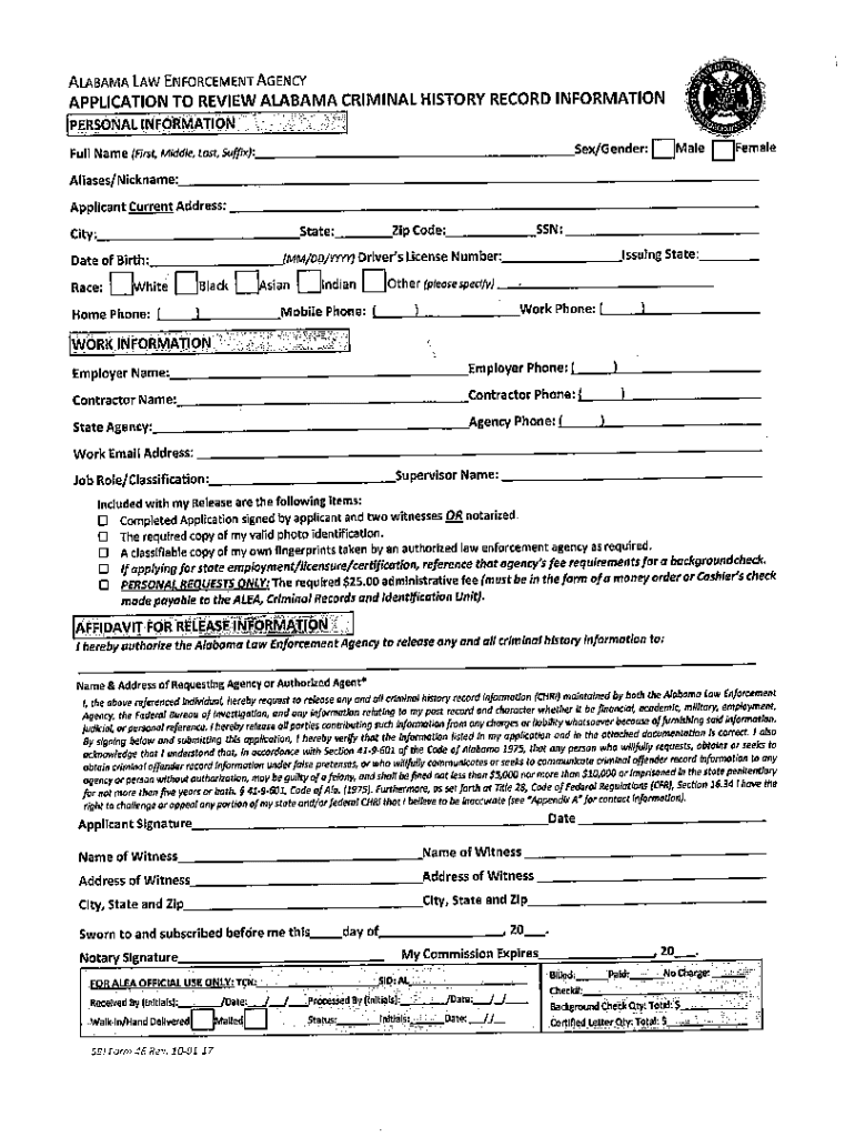 Fillable Online Alabama Background CheckAlabama Law Enforcement Agency ...