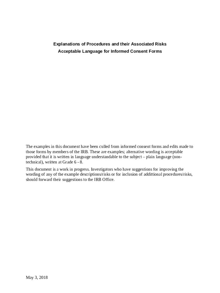 Explanations of Procedures and their Associated Risks ... - irb ...