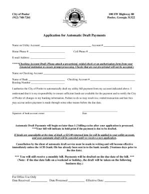 Fillable Online Application for Automatic Draft Payments Fax Email ...