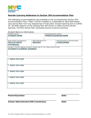 Remote Learning Addendum to Section 504 Accommodation Plan Doc Template ...