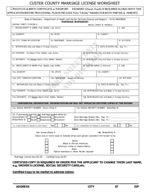Fillable Online co custer ne CUSTER COUNTY MARRIAGE LICENSE WORKSHEET ...