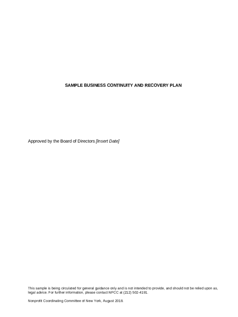 SAMPLE BUSINESS CONTINUITY AND RECOVERY PLAN Doc Template | pdfFiller