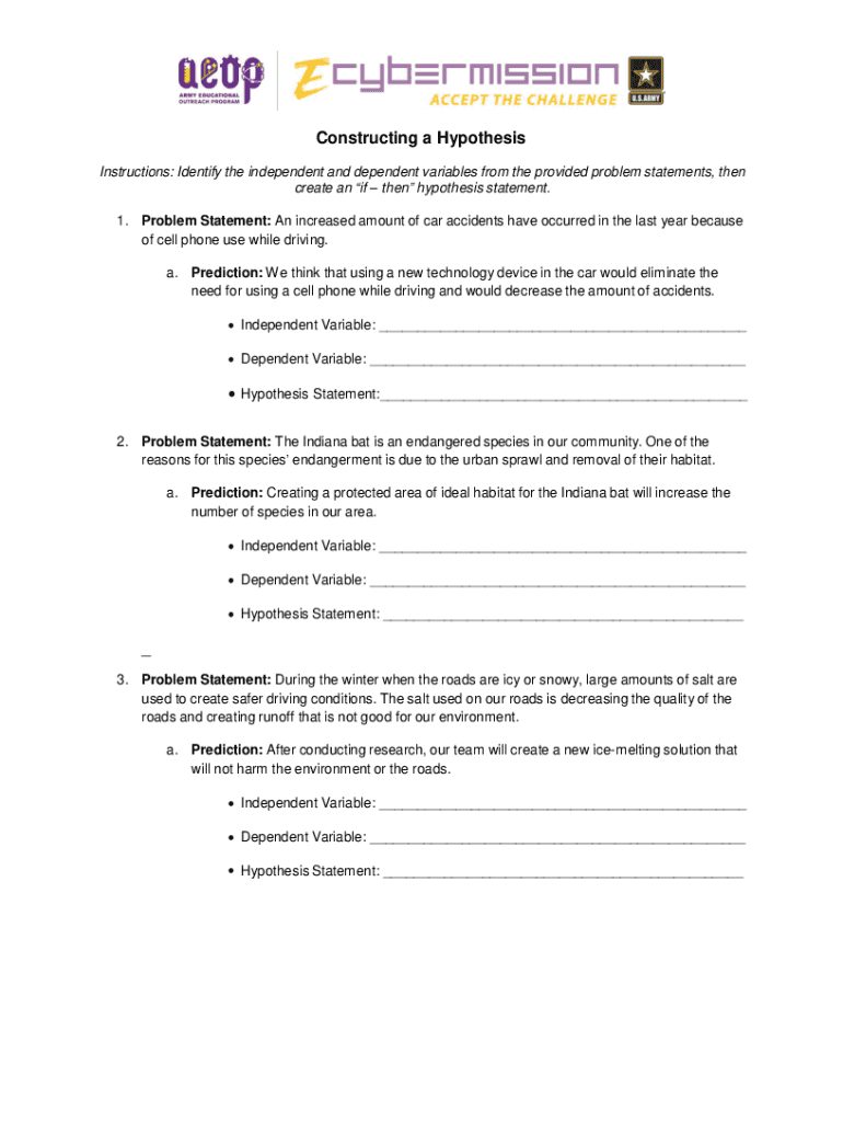 Fillable Online How to Write a Hypothesis - Step by Step Guide ...