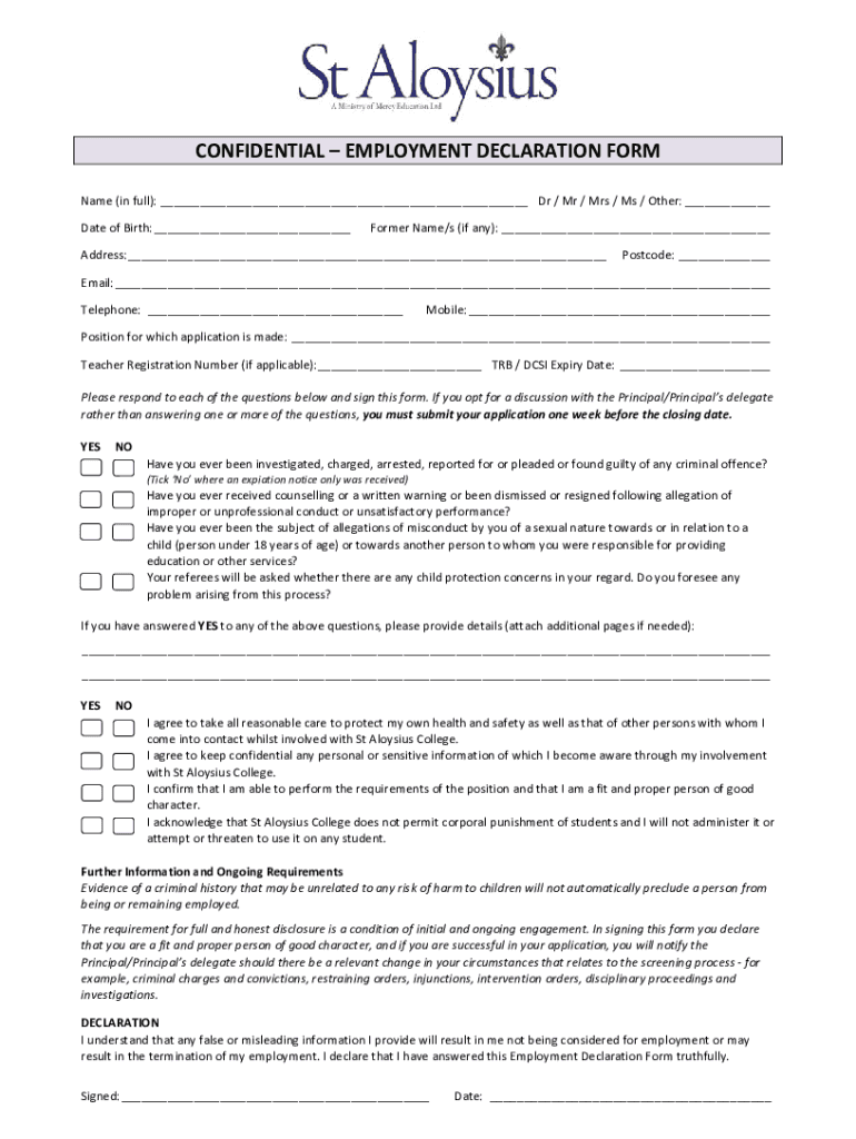 Fillable Online Employment Declaration Form.docx Fax Email Print ...