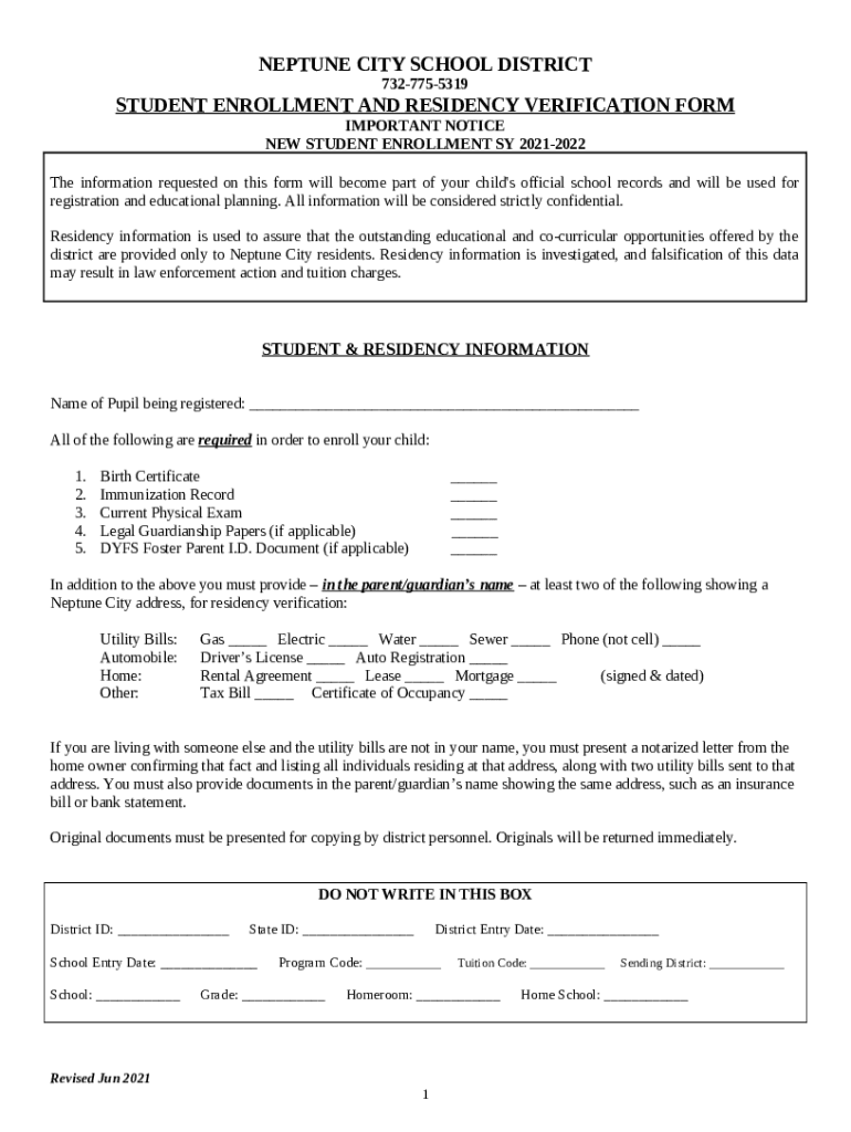 732-775-5319 STUDENT ENROLLMENT AND RESIDENCY VERIFICATION ... Doc ...