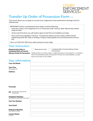 Fillable Online Transfer Up Order of Possession Form 1/5 Fax Email ...