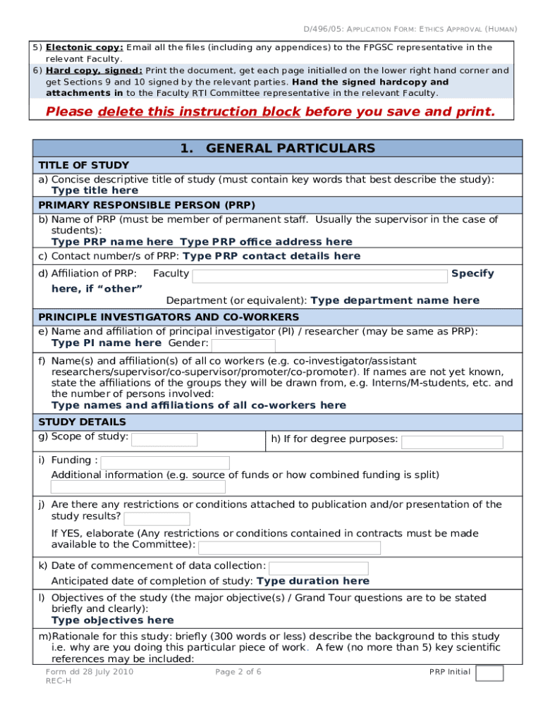 DOC REC-H Application - Faculty of Health Sciences Doc Template | pdfFiller